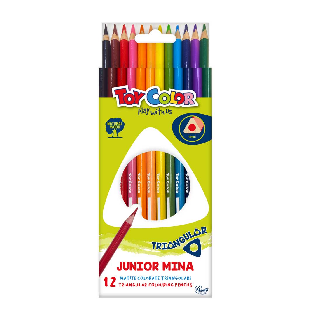Pack of 12 junior triangular colored pencils 4 mm – Toy Color by Pasuto Srl