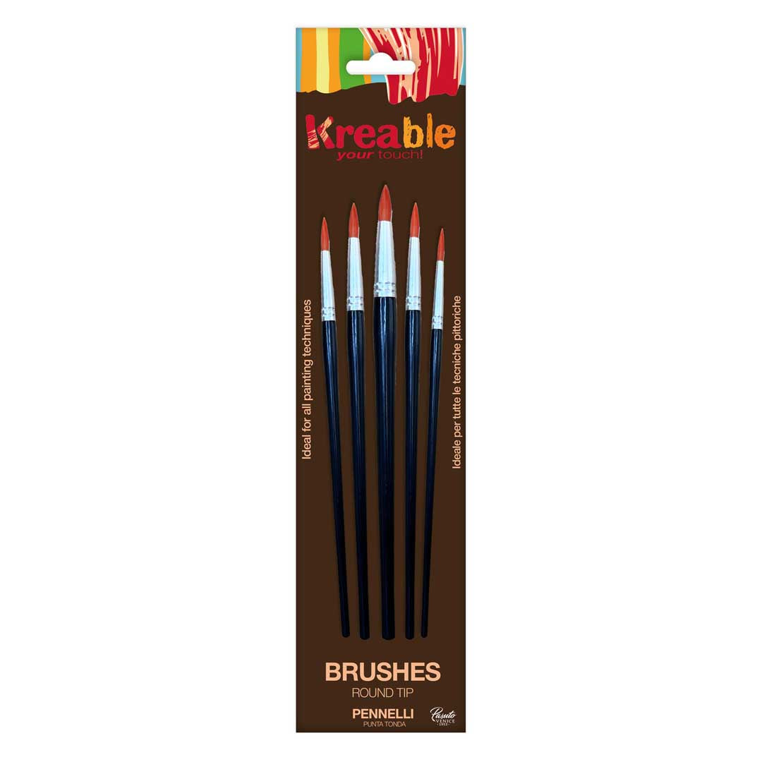 Blister 5 round tip brushes - synthetic bristles – Toy Color by Pasuto Srl